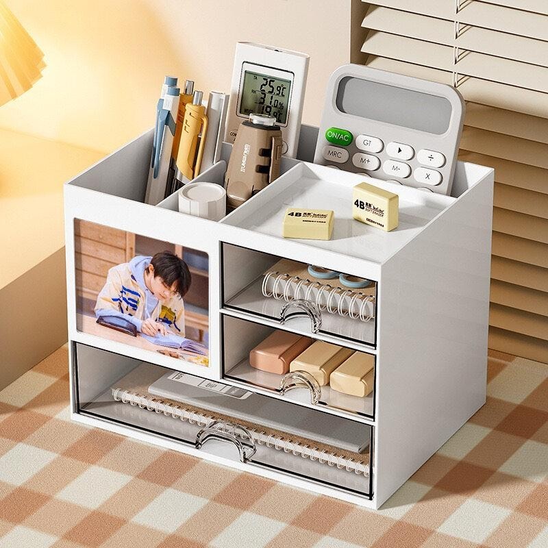 Desktop storage box transparent multi-layer drawer pen holder hand ...