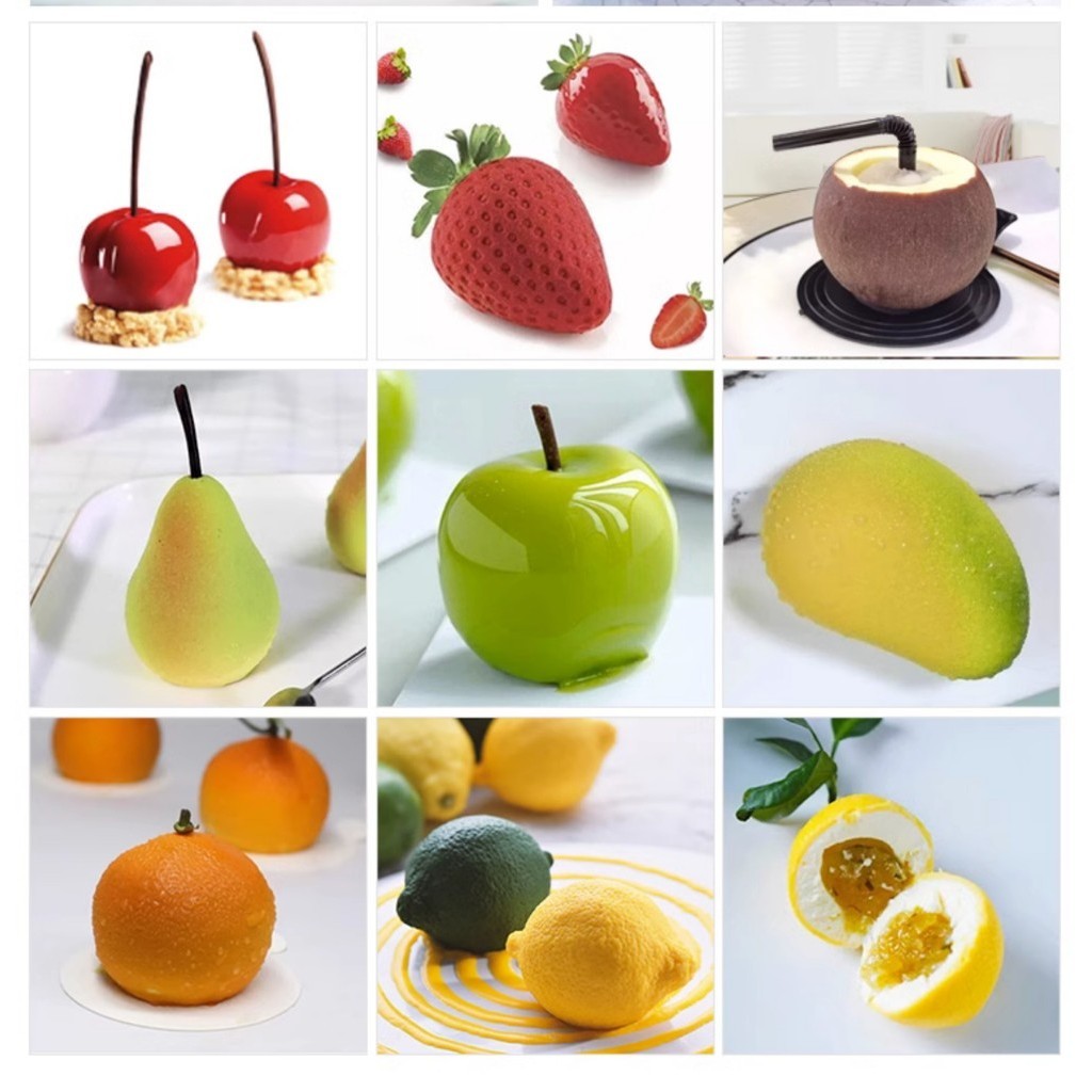 French Mousse Cake Pastry Silicone Mold Simulation Fruit Peach Apple ...