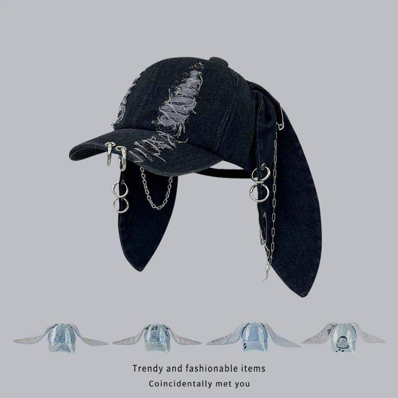 Dark Punk Rabbit Ears Peaked Hat Female y2k Unique Abby Style Trendy ...