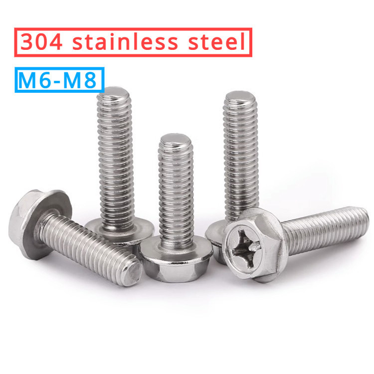 304Stainless Steel Cross Flange Hexagon Screws Flange Face Bolt Anti ...