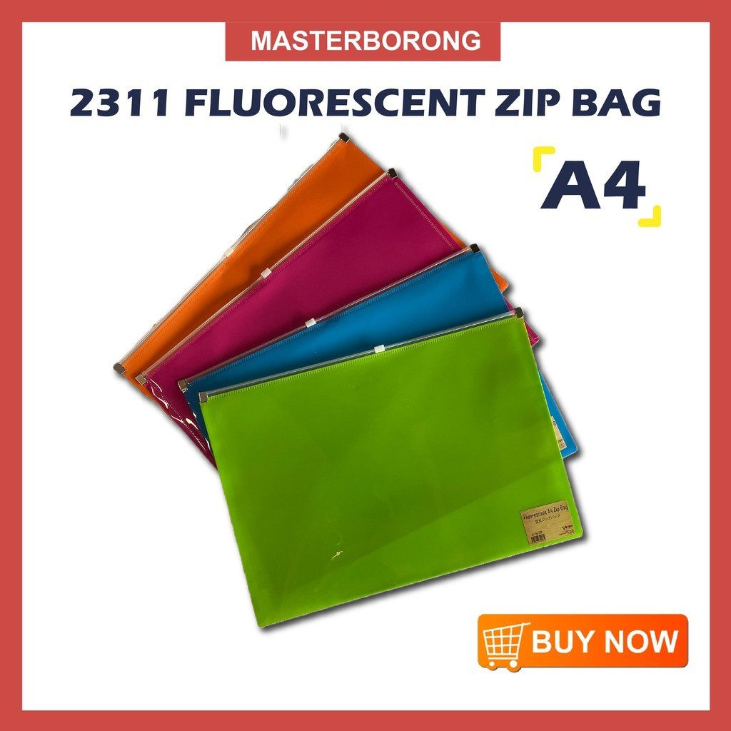 masterborong A4 SIZE Fluorescent Zip File A4 Zip Holder Zipper Bag ...
