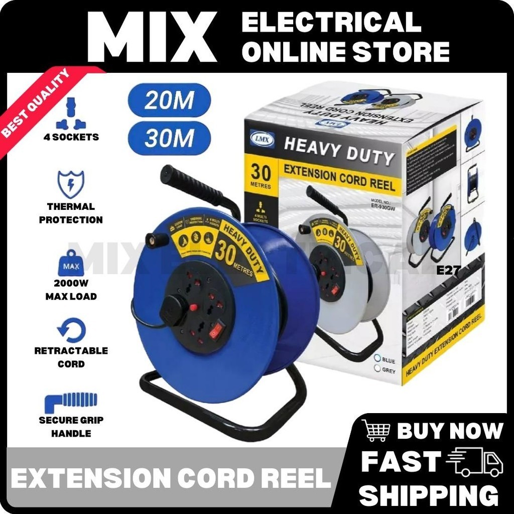 LMX Heavy Duty Extension Cord Reel 4 Gang 20M / 30M Industrial ...