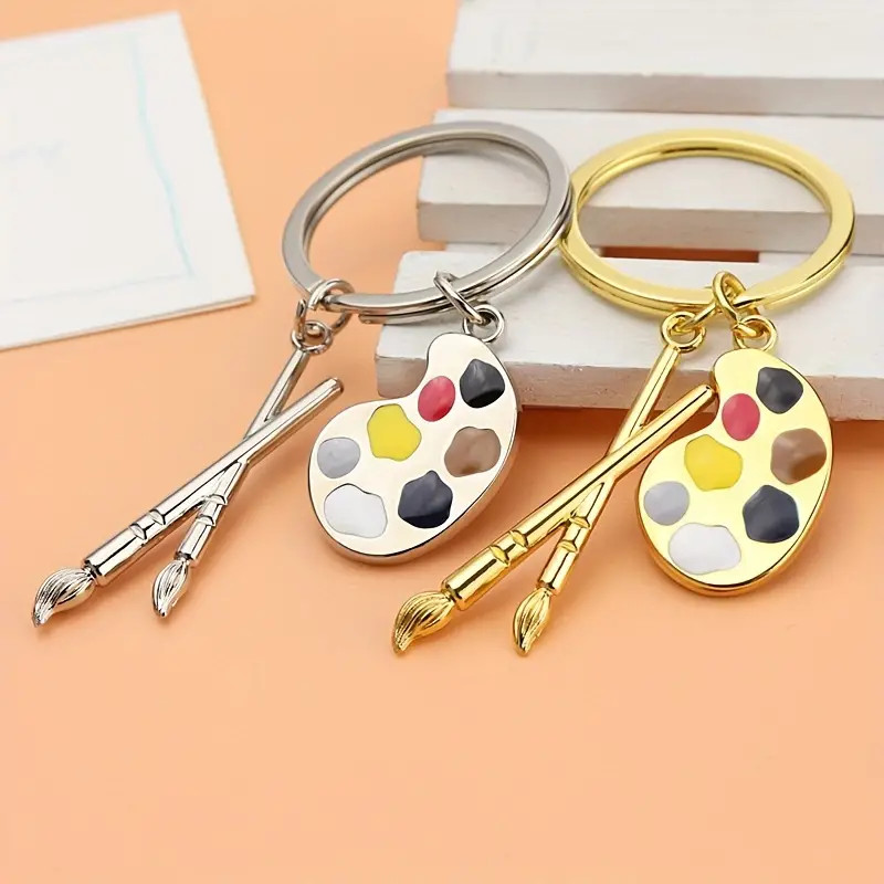 Golden Color Artist Paint Palette Keychain Creative Paintbrush Key Ring ...