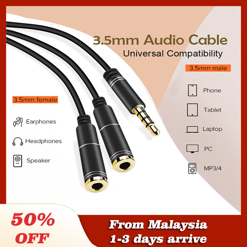 Headphone Splitter For Computer 3.5mm Female to 2 Dual 3.5mm Male Mic ...