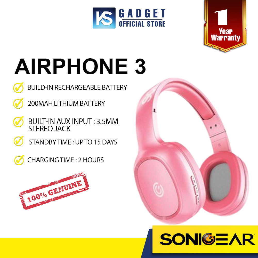 SonicGear AirPhone 3 Pink Bluetooth Headphones With Mic | Shopee Malaysia
