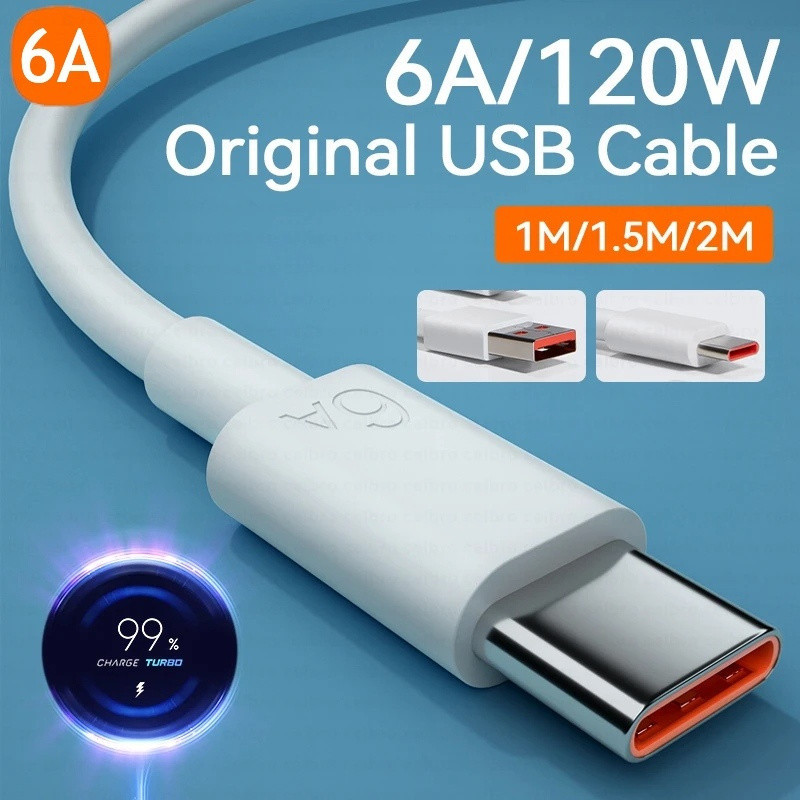 Original Cable Type C Turbo Charge 6A 120W USB to USB C Fast Charging ...