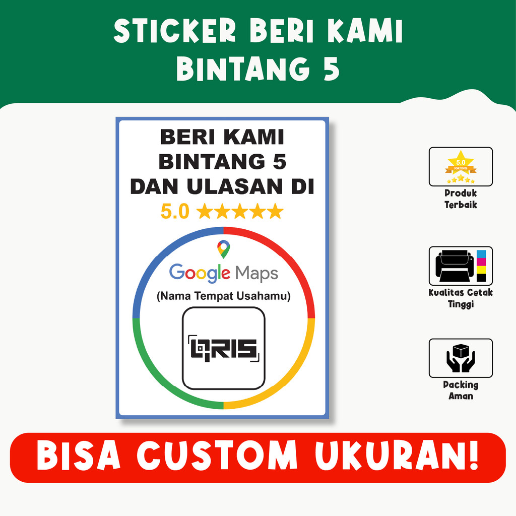 Sticker Give Us 5 Stars – Google Maps Review, Waterproof, Premium Vinyl ...