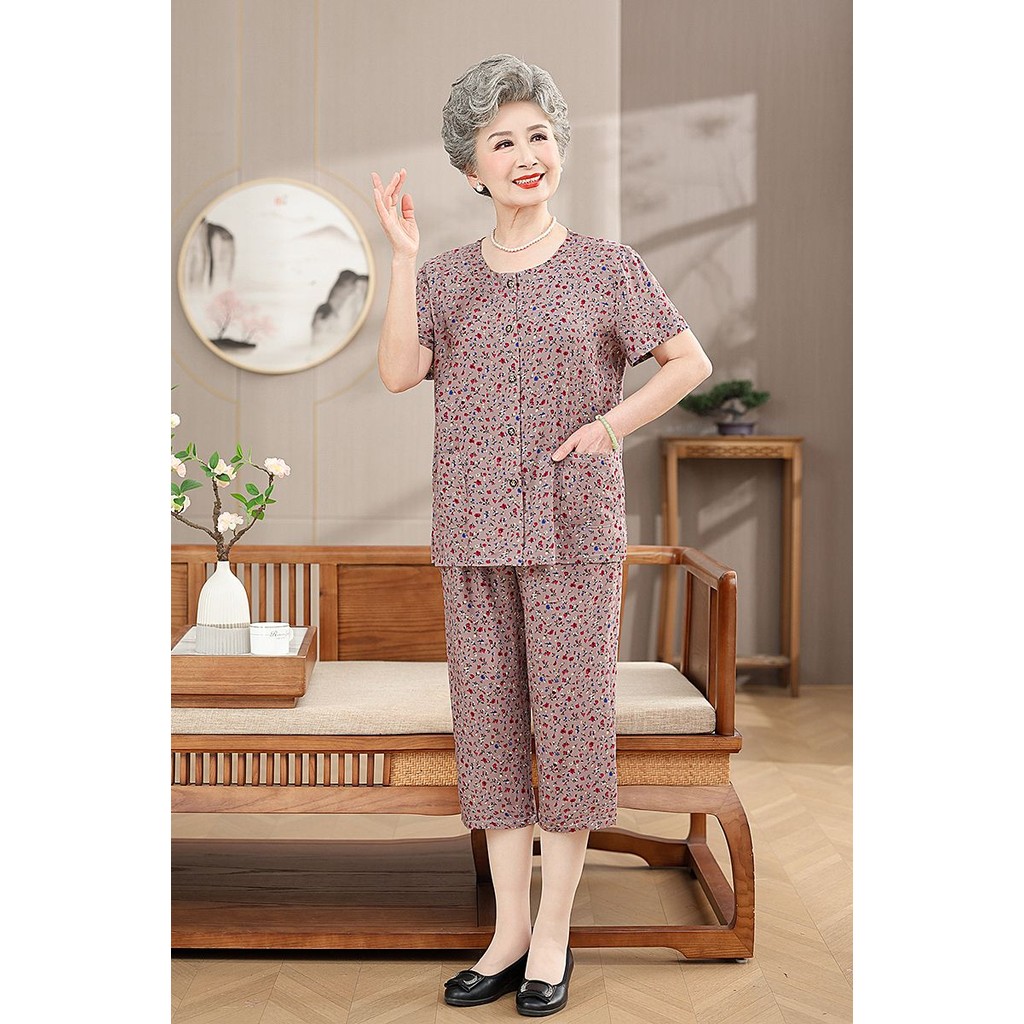 Middle Elderly Clothes Female Mother Cotton Silk Suit 70 Years Old 80 ...