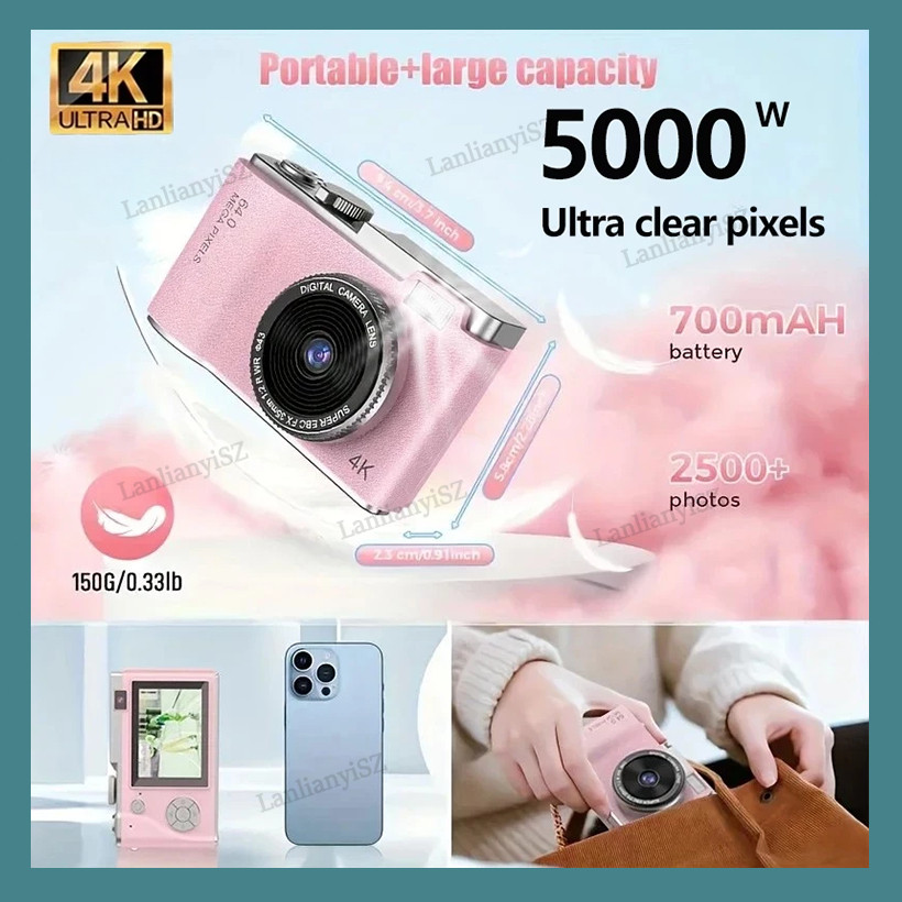 4K Digital Camera Portable 96MP HD Selfie with Flash 30X Zoom Autofocus ...