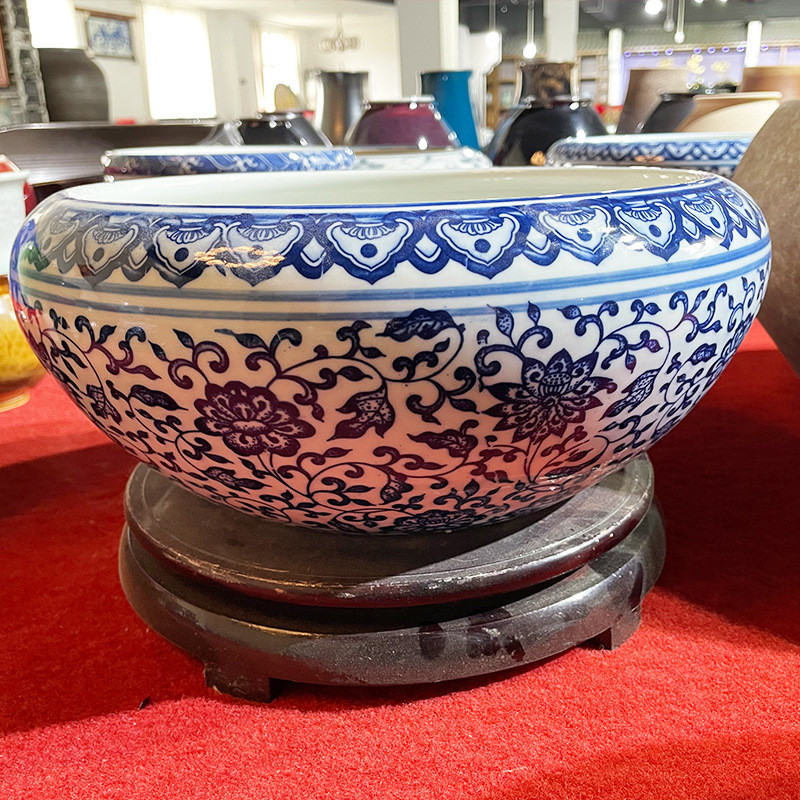 Pasu Bunga Klasik Biru dan Putih Tangki Ikan Periuk Hidroponik Diameter ...