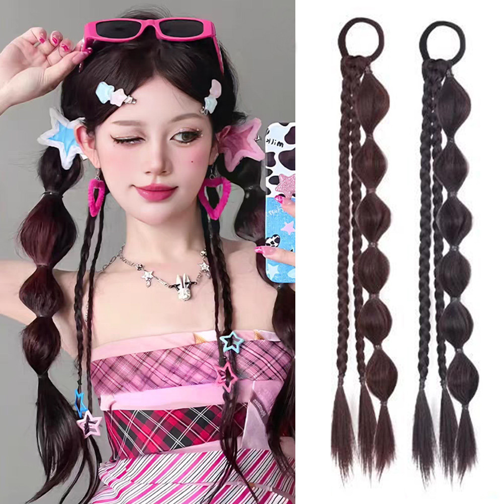 Twisted Braid Fake Hair Braids Bubble Shape Long Ponytail Extensions ...
