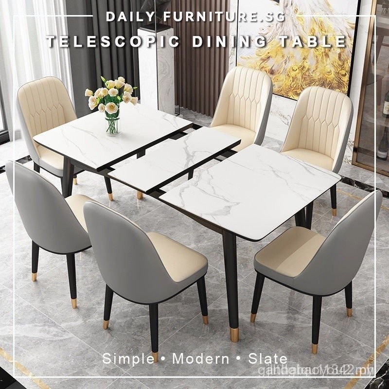 +++DF Sintered Stone Dining Table Set Extendable Marble Long Table and ...