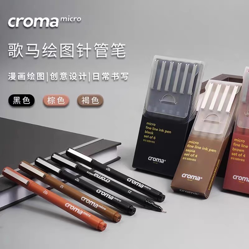 Croma Micro Fine Line Ink Pen Set of 5 Fresh/brown/black Portrait ...