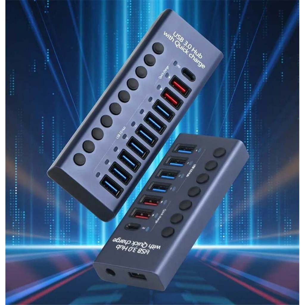 USB 3.0 Hub Socket Switch 10 Port Concentrator Multi-tap Multi-ports Docking Station Charger ...