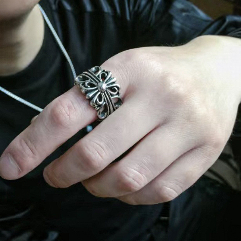 Trendy Brand Chrome Cross Ring for Men and Women High Version Retro ...