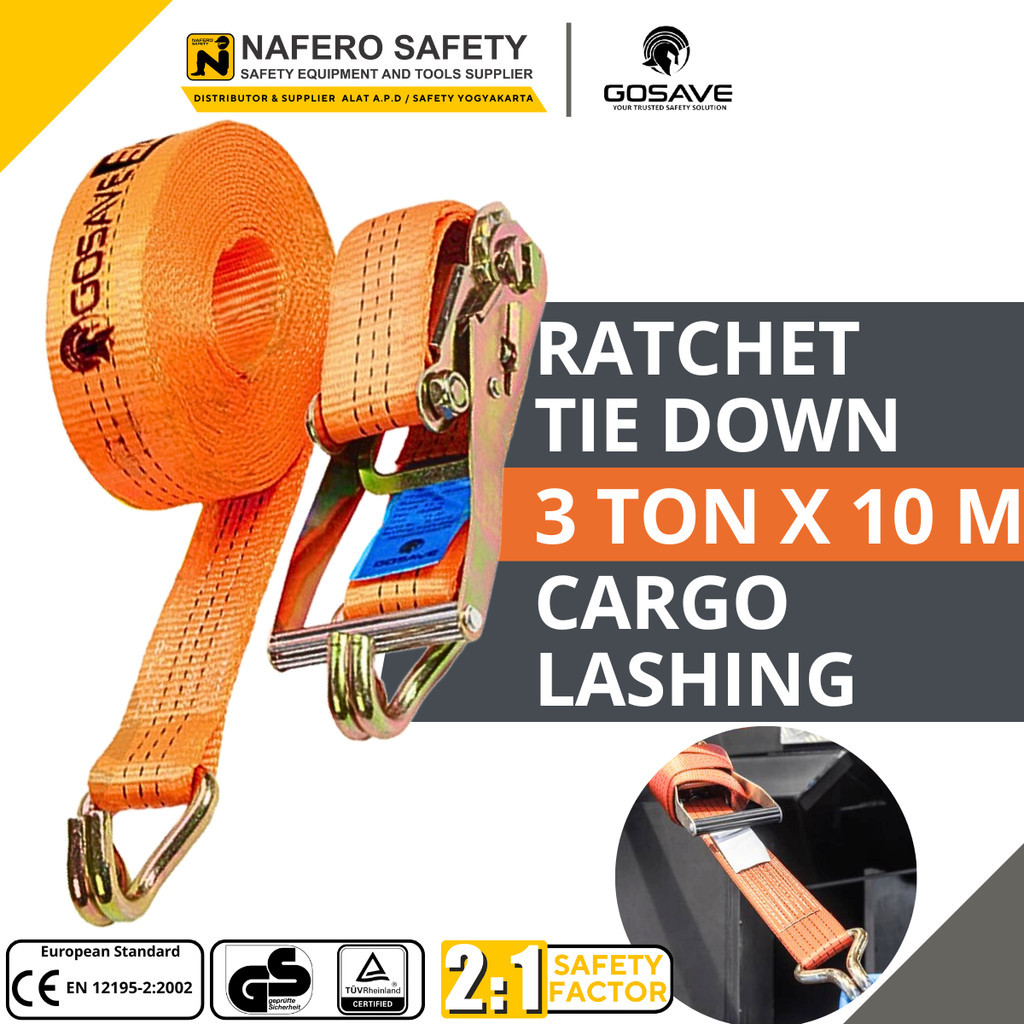 Cargo Lashing 3 Tons x 10 M GOSAVE Webbing Cargo Belt Ratchet Tie Down ...