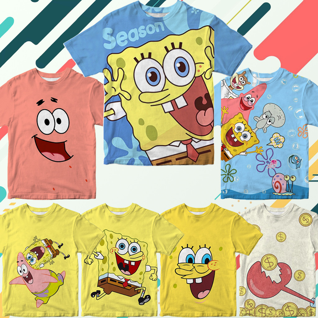 Spongebob Pattern 3D Printing Children's TShirt Fashion Clothing Round ...