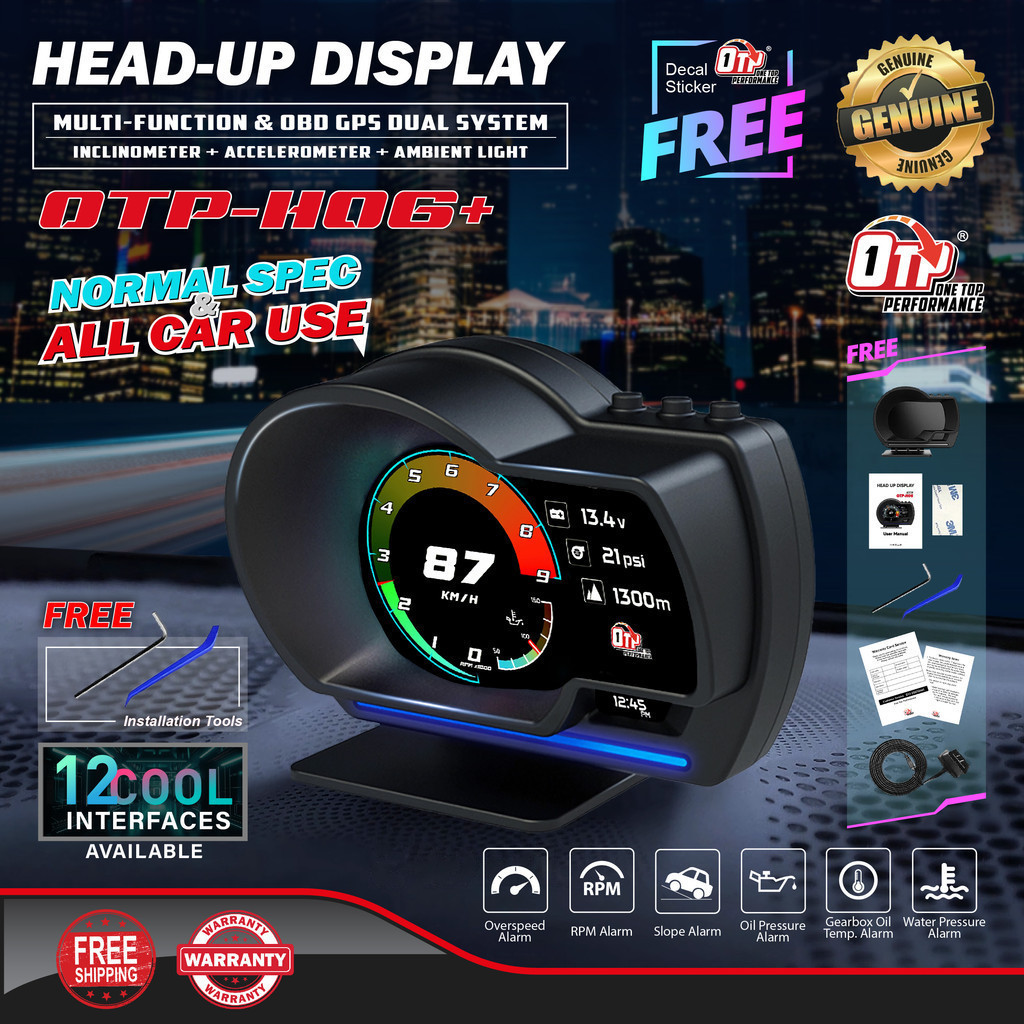 OTP-H06+ Car OBD OBD2 Meter Speedometer Gauge P6 GPS HUD Water Temp ...