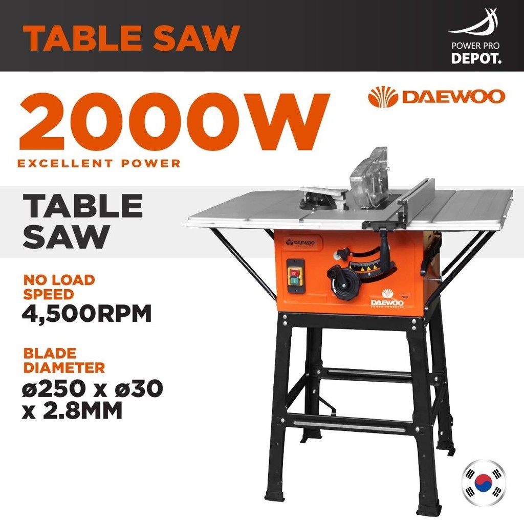 Daewoo 2000W 250mm Table Saw DATS250 | Heavy Duty & Industrial Use ...
