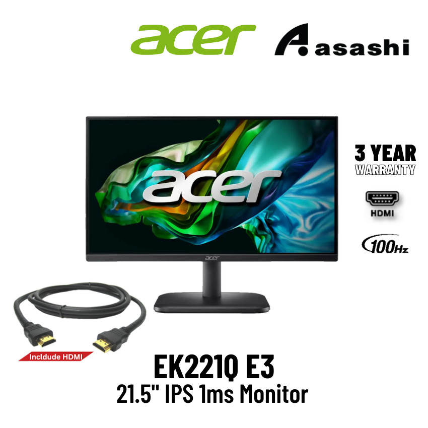 Acer EK221Q E3 | EK221QE3 21.5" 100Hz 1ms IPS FHD Monitor (HDMI,VGA) UM ...