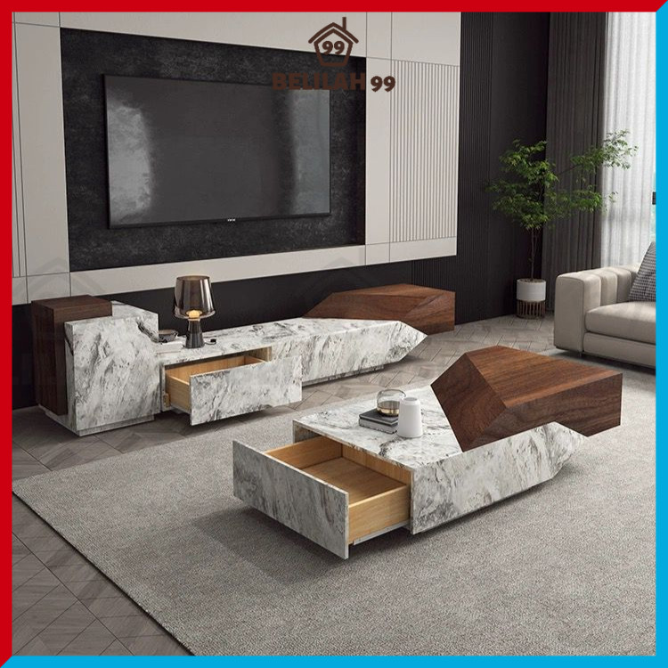 Belilah Light Luxury 6.5 Feet TV cabinet Marble Pattern/ 200cm Almari ...