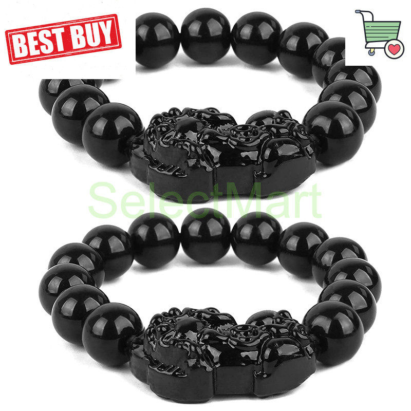 SM -Pixiu Feng Shui Black Obsidian Pi Xiu Wealth Bracelet Attract ...