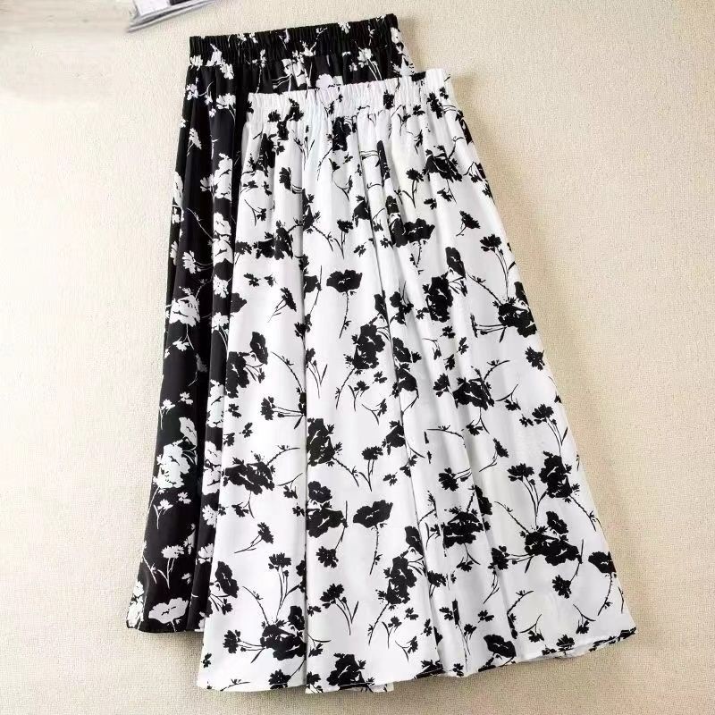 Floral Skirt Women's Summer High Waist Mid-length A-line Skirt | Shopee Malaysia