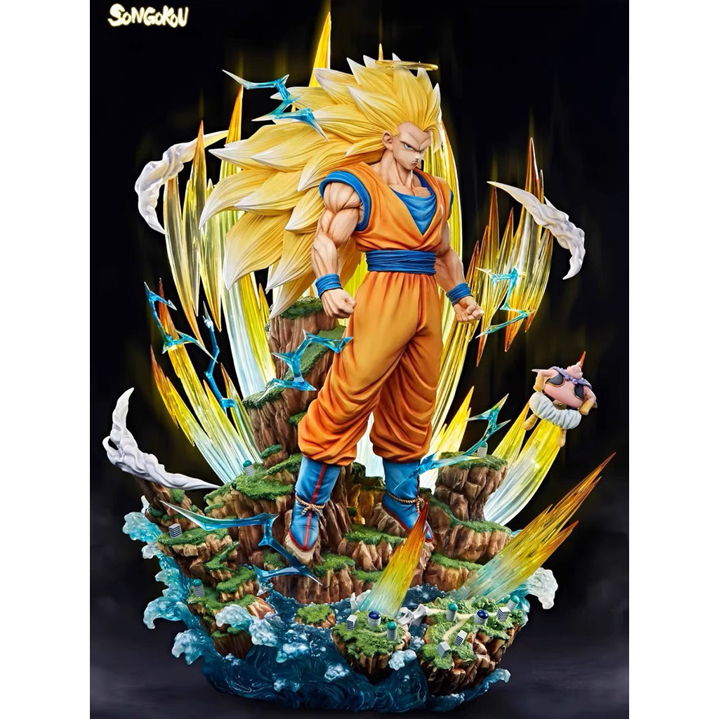 Anime Dragon Ball Z Super Saiyan 3 Goku Figure Double Headed Statue ...
