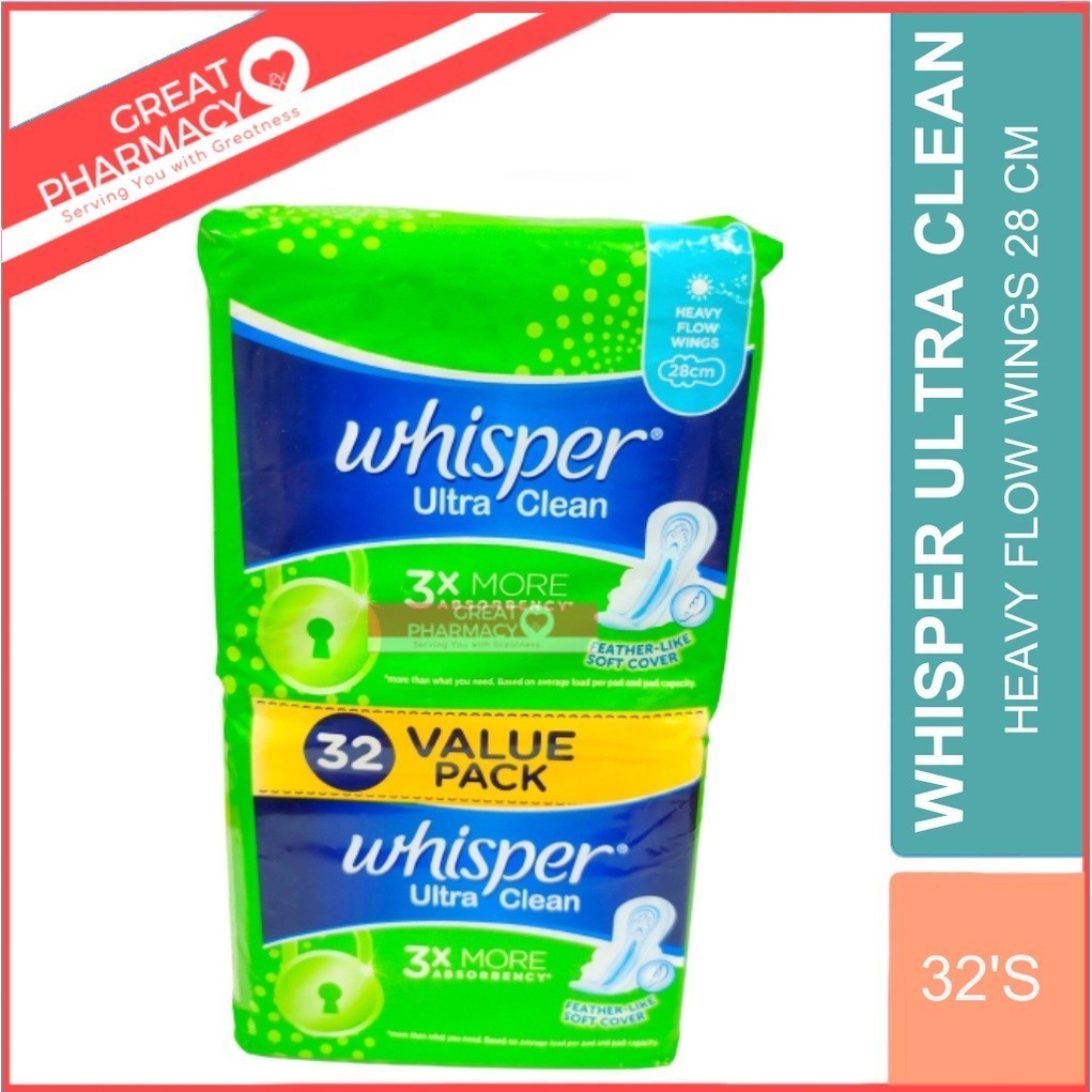 WHISPER Ultra Clean Heavy Flow Wings 28cm (32's) | Shopee Malaysia
