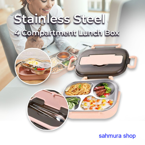 Sakura Lunch Box Stainless Steel 4 Compartment Food Container Travel ...