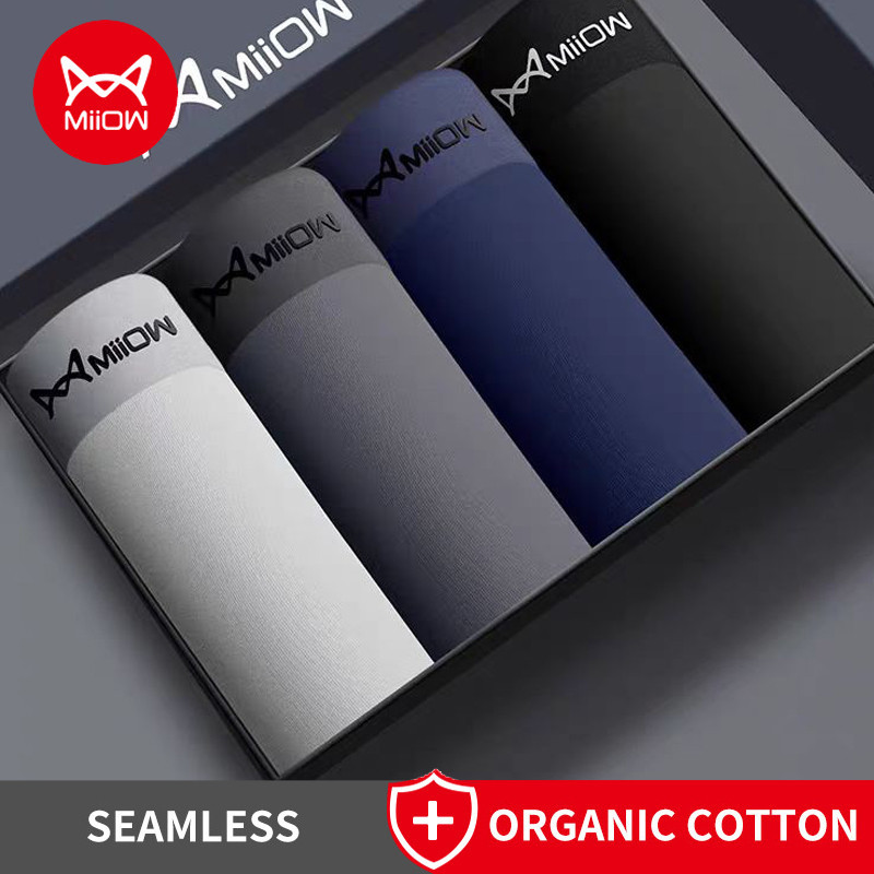 MiiOW 4Pcs Organic Cotton Men Boxers Antibacterial Innerwear Man Underwear Seamless Breathable ...