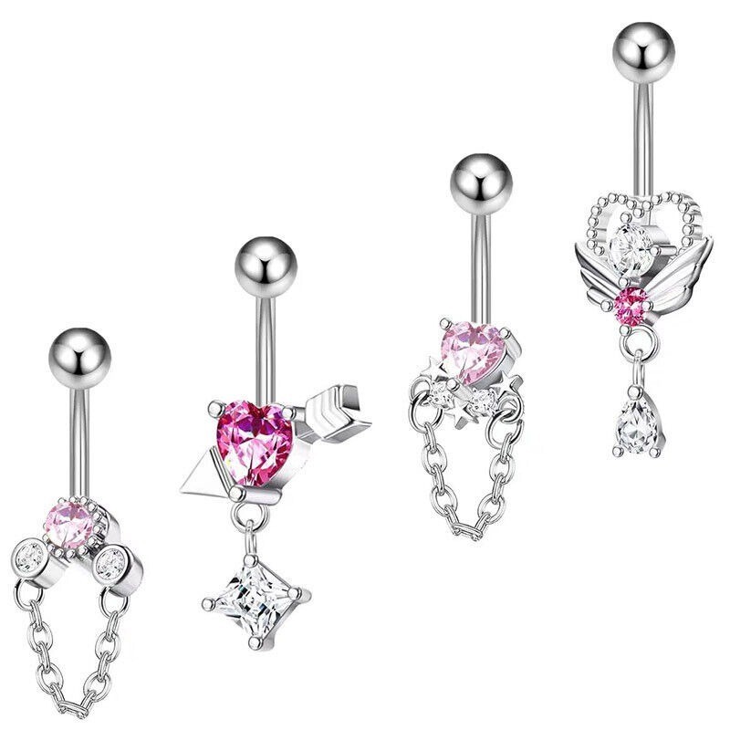 Heart Chain Dangle Belly Button Bar Stud Navel Bar Body Piercing Jewellery Gifts | Shopee Malaysia