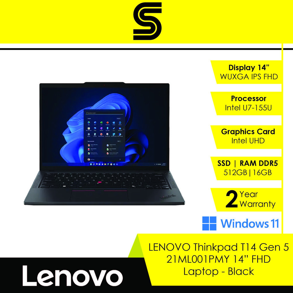 LENOVO Thinkpad T14 Gen 5 21ML001PMY Laptop 14" WUXGA IPS/U7-155U/Intel ...