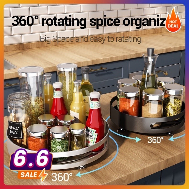 Turnable Rotating Kitchen Rack Seasoning Storage Organizer Spice ...
