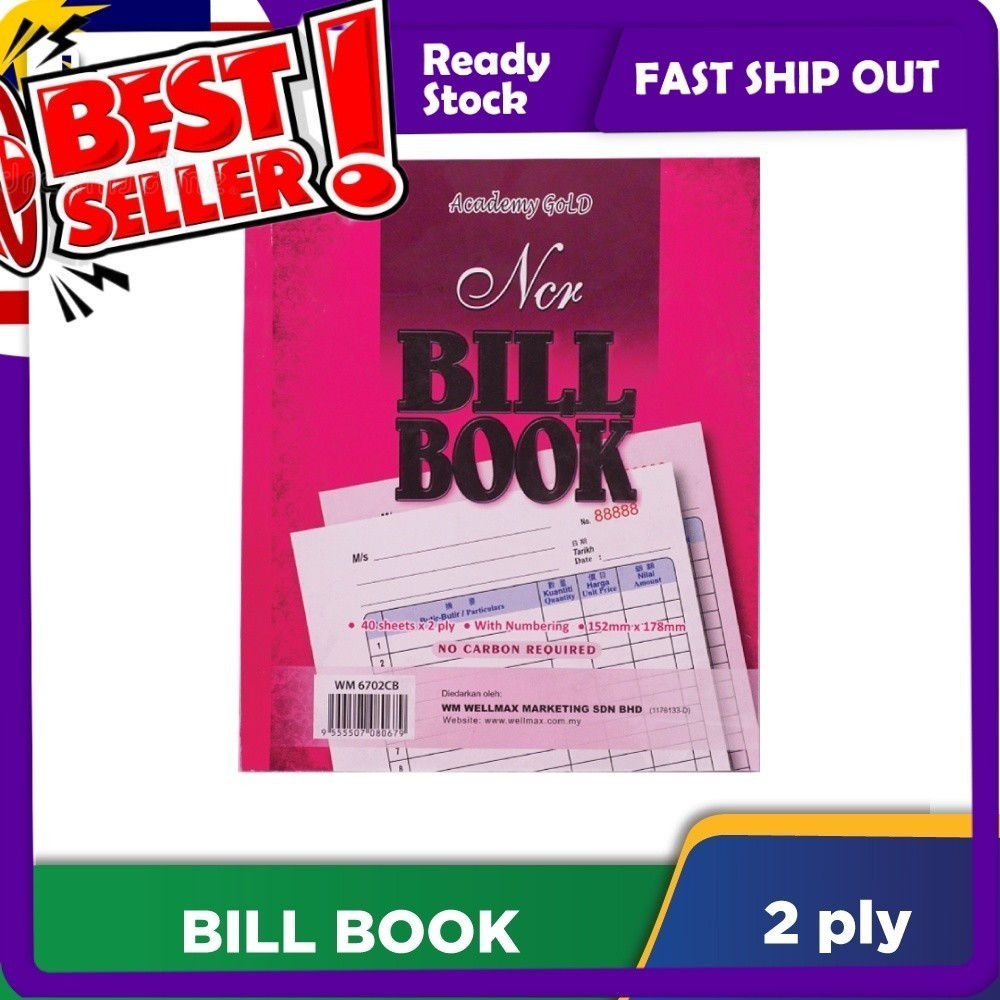 Buku Bil Resit, Buku Bil Riset, NCR 2 Ply Bill Book (40 Sheets) Bukun ...