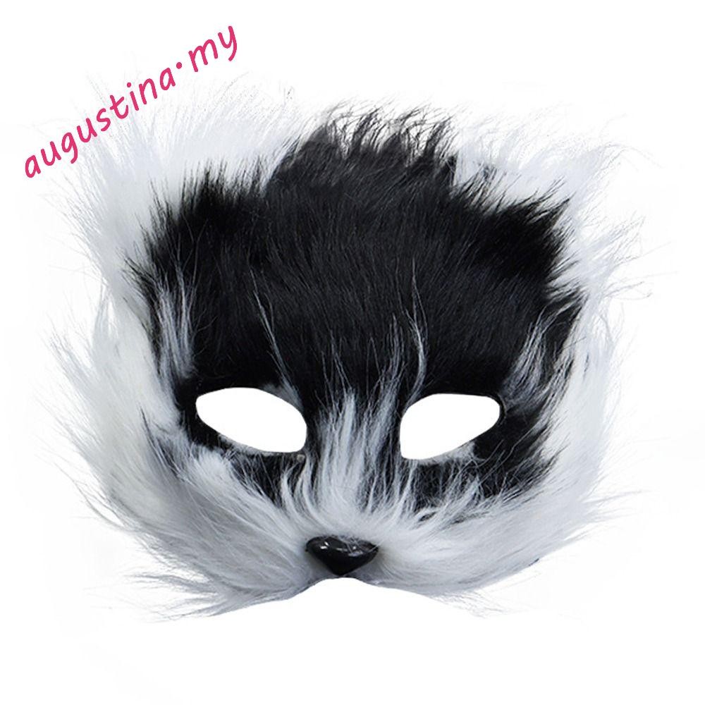 AUGUSTINA Plush Cat Mask, Realistic Long Furry Half Face Mask, Kids ...