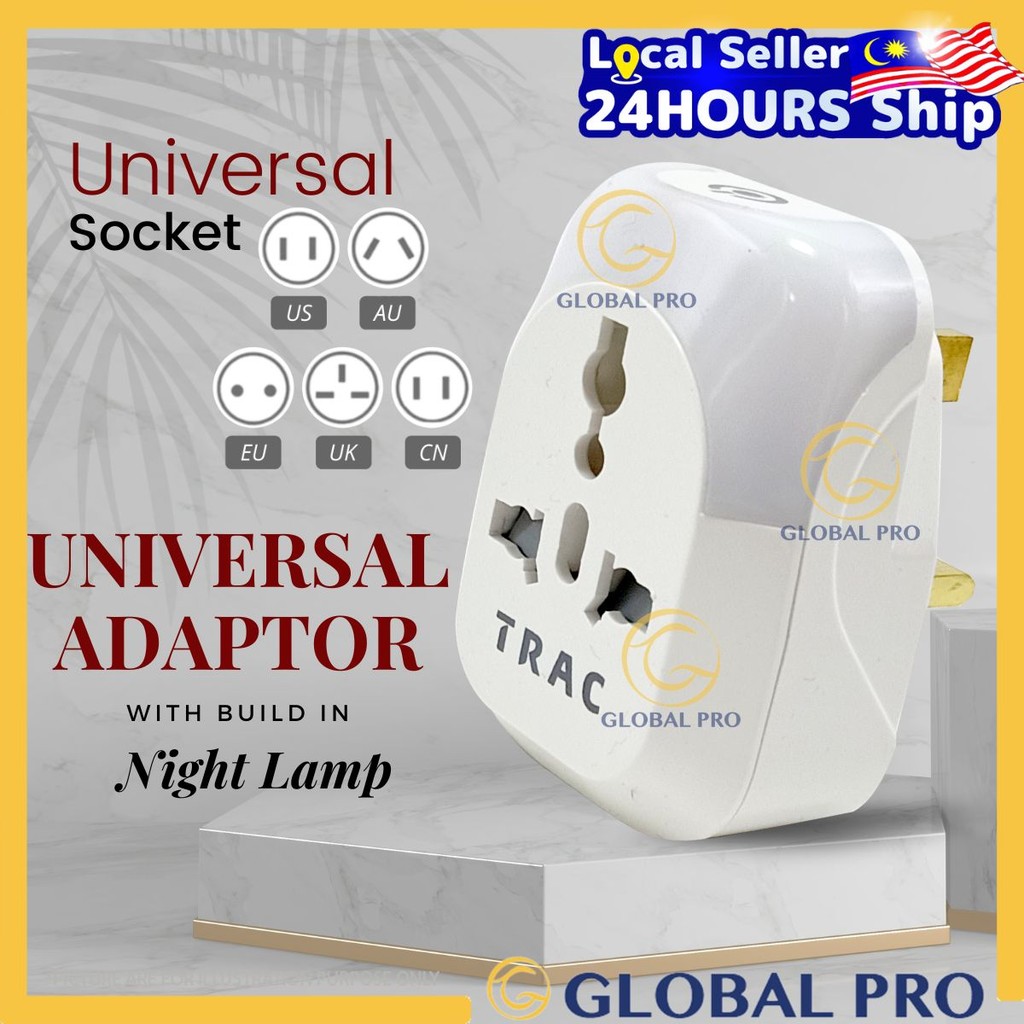 [ 2 IN 1 ] TRAC Multi Adaptor With Night Light Fused Plug 3 Brightness ...