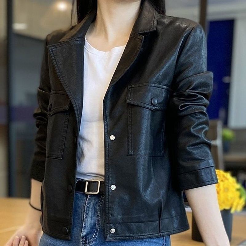 Haining Leather Jacket Short Spring Autumn Slimmer Look Motorcycle ...