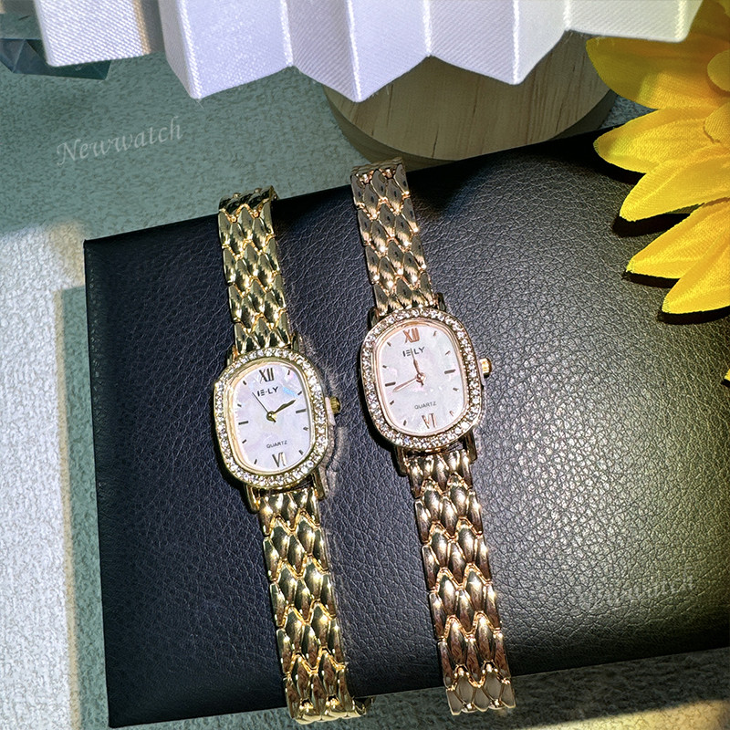 Simple Elegant Small Women's Watches Luxury Oval Diamond Inlaid Watches ...