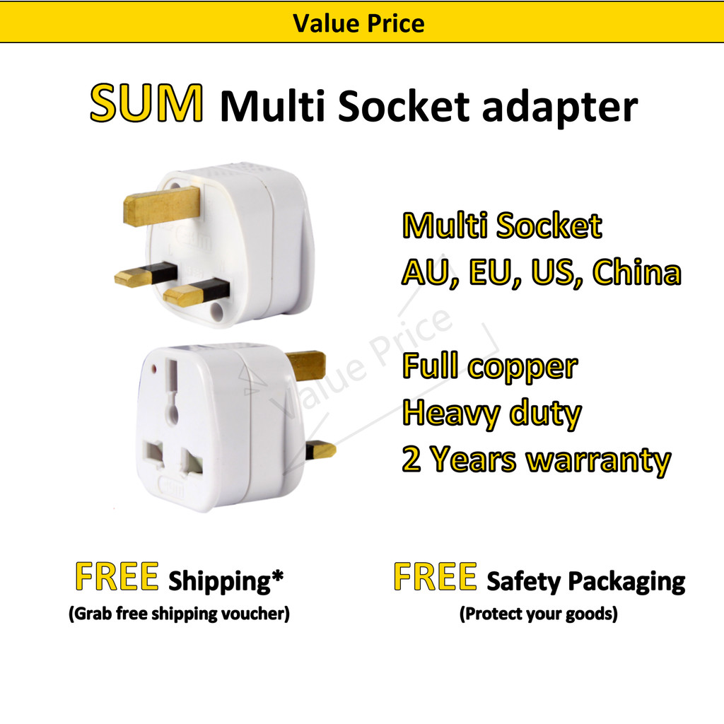 SUM heavy duty Multi Universal Adapter adaptor multi socket with neon ...