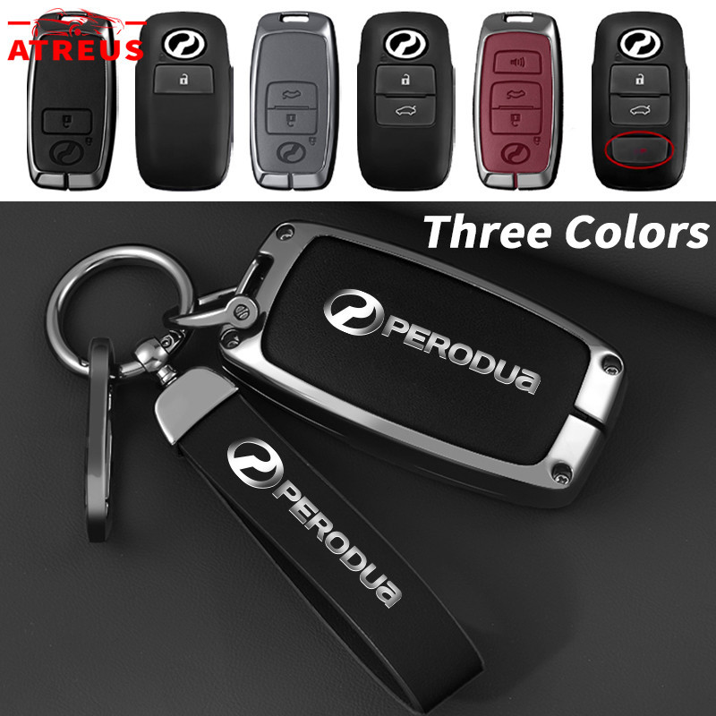Perodua Car Key Case Zinc Alloy Leather Key Cover Full Wrap Cover Smart ...