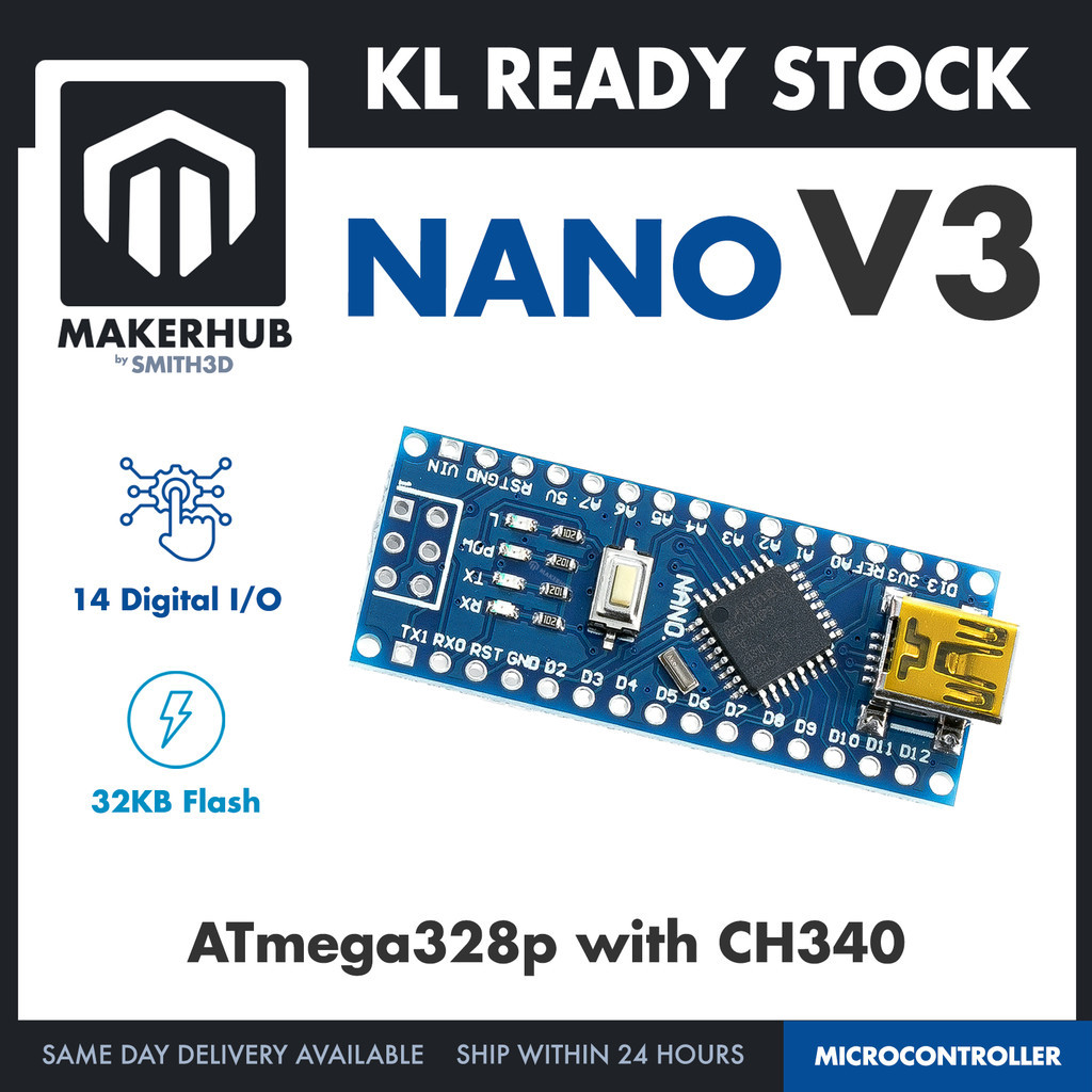 Arduino NANO Compatible NANO V3 - ATMEGA328P with C340G - Mini USB ...