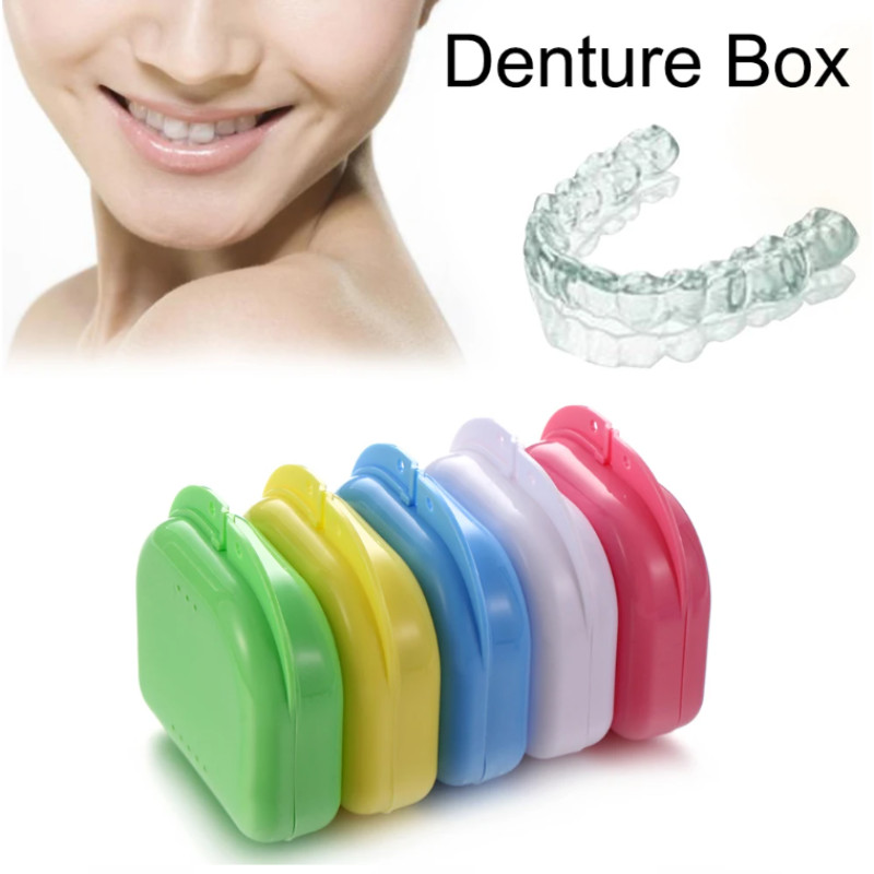 Denture Storage Box Dental Retainer Case Mouth Guard Container Plastic ...