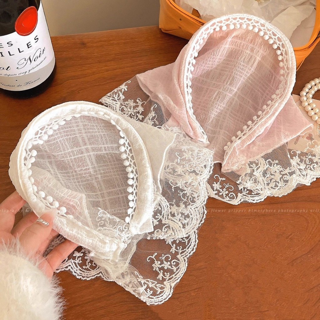 Beige Lace Headband Headband Triangle Scarf | Shopee Malaysia