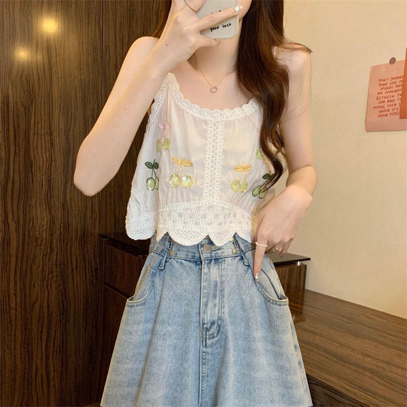 French Crochet Camisole Women 2024 Design Embroidered Short Top French ...