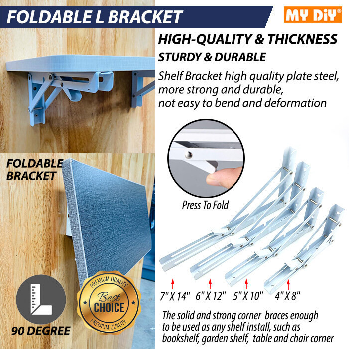 MYDIYHOMEDEPOT - 2PCS FOLDING WALL SHELF L BRACKET K TYPE FLEXIBLE WALL ...
