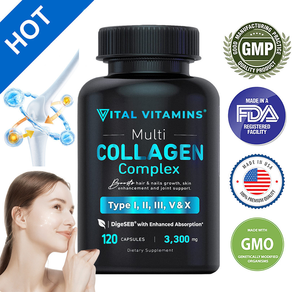 Multiple collagen (types I, ii, iii, v, x) 120 capsules 3300 mg of ...