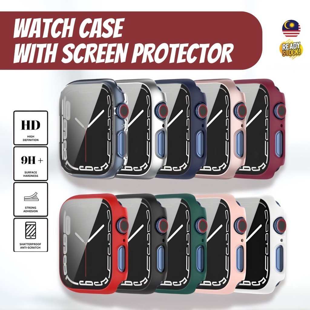 Watch Case with Tempered Glass for iWatch 45/44/41/40mm SE Watch 2/ 3 ...