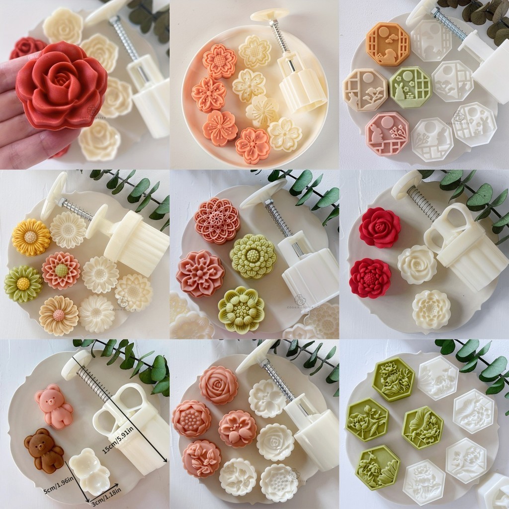 Rose Flower Pastry Mold DIY Hand Press Cookie Stamps Moon Cake Maker ...