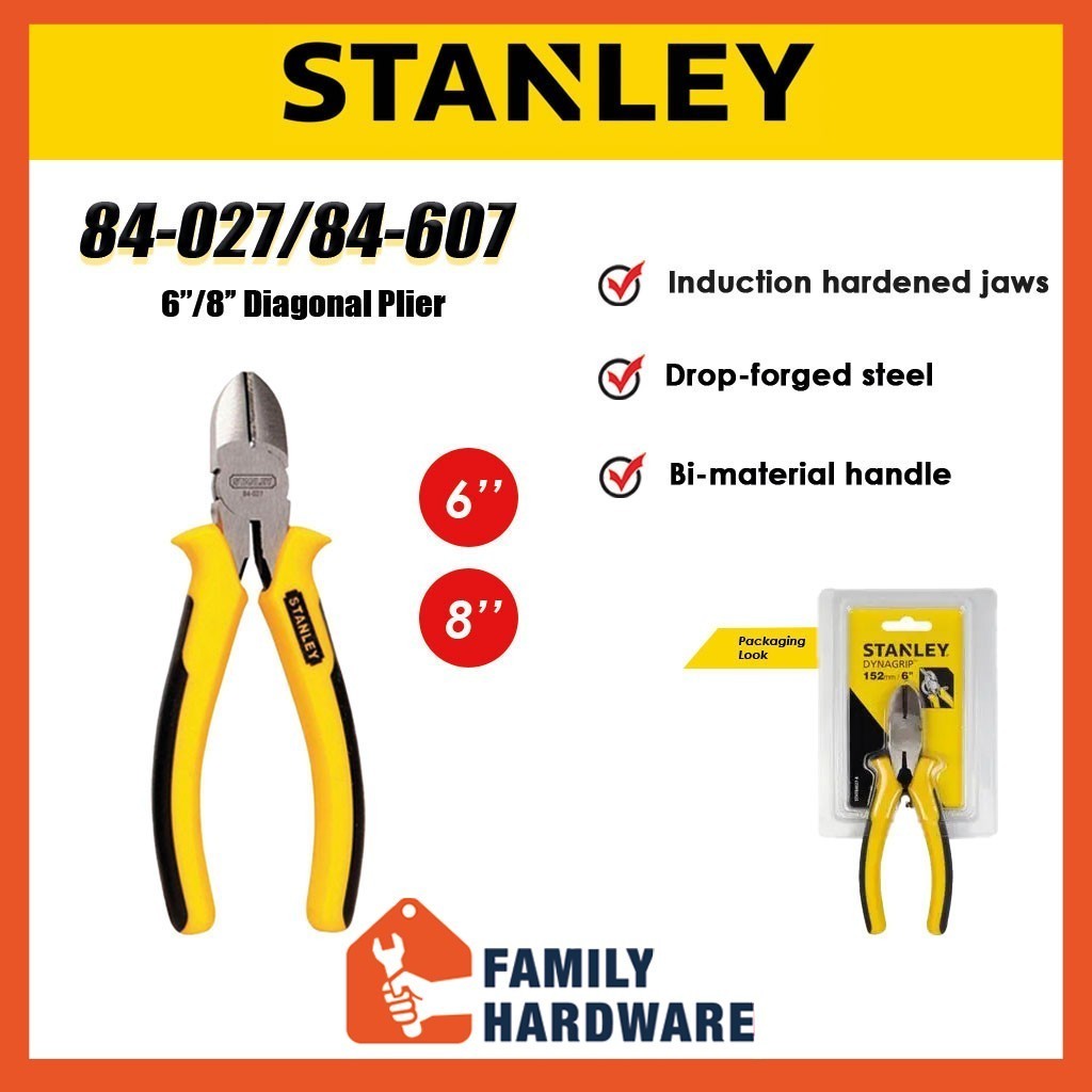 STANLEY 84-027 84-607 84027 84607 DYNAGRIP DIAGONAL PLIERS PLIER 6" 8 ...